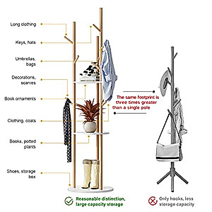 LIWSHWZ Freestanding Coat Rack with 9 Hooks and 3 Shelves, Hall Tree for Jackets, Coats, Hats, Bags, for Home Office Entryway Corridor (White)