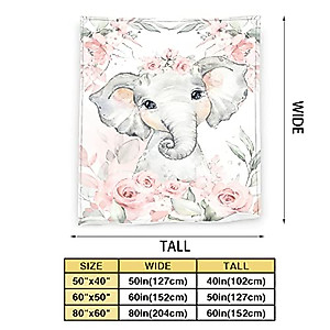 Baby Elephant Blanket Nursery Blankets Floral Elephant Decor Pink Throw Blanket Gifts for Girls Super Warm Soft Plush Lightweight Fleece Flannel Blanket Couch Bedding Blanket for Kids Women 50"x60"