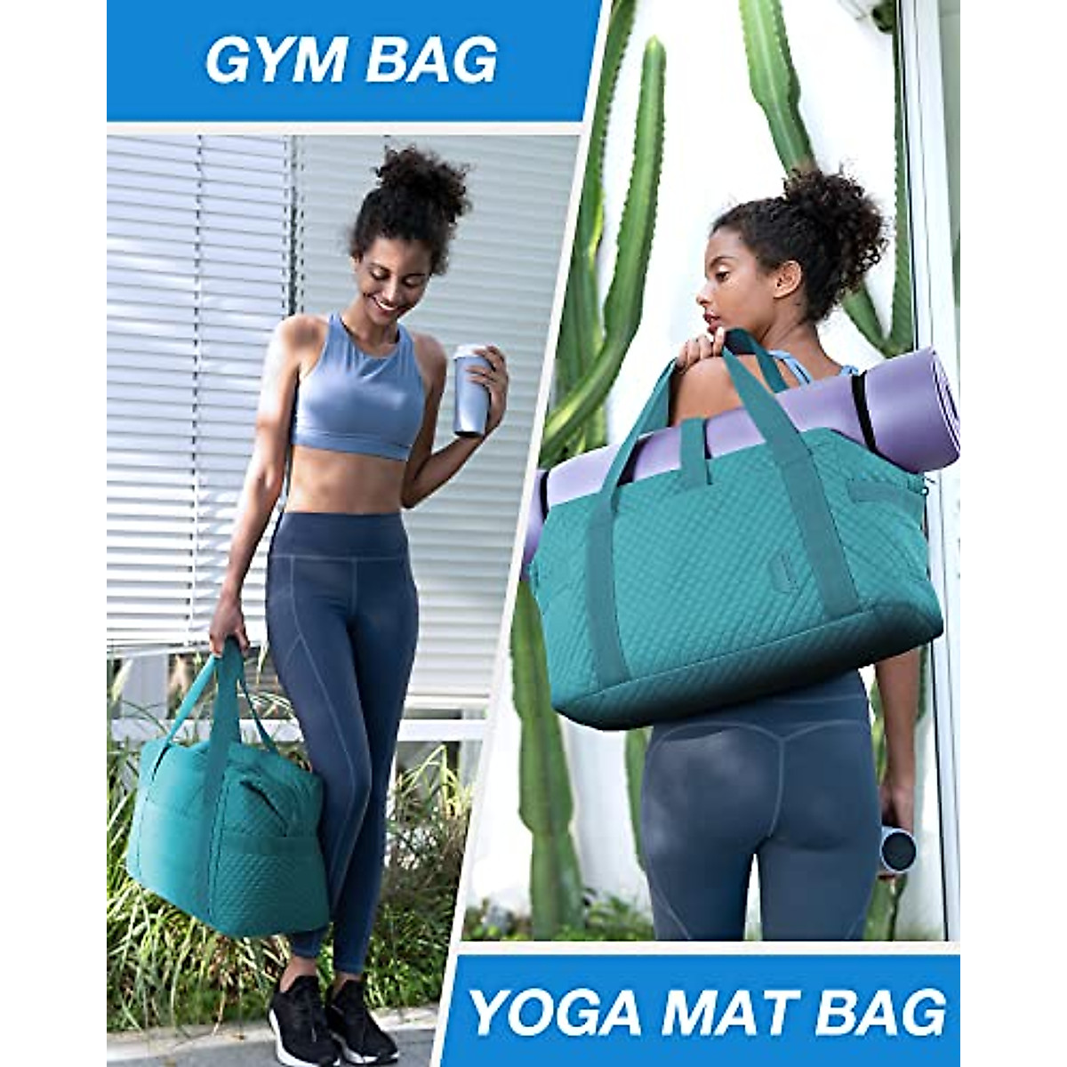 Weekender Bags for Women, BAGSMART Gym Bag with Yoga Mat, Travel Duffle Overnight Bag for Travel Essentials, Large Hospital Bag for Labor and Delivery(Teal)