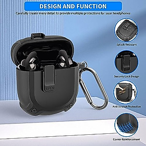 Secure Lock Bose QuietComfort Earbuds II Case(2022),WOFRO Full-Body Shockproof Protective Bose Earbuds 2 Case Cover Hard for Bose QC II Accessories with Carabiner&Lanyard (Black)