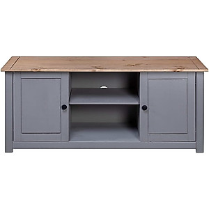 vidaXL Solid Pine Wood TV Stand - Panama Range - Gray, Retro Design, Ideal for Living Room, 47.2"x15.7"x19.7" with 2 Doors, 2 Compartments, Scandinavian Style