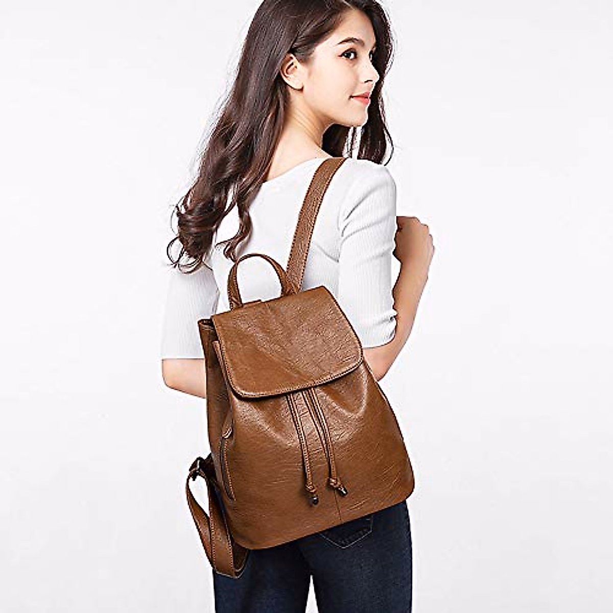 MINTEGRA Fashion Backpack for Women PU Leather Drawstring Shoulder Bags Travel Clutches Handbags Casual Purses