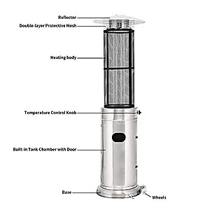 Kanizz Outdoor Garden Dancing Flame Decor Tower Heater 41000 BTU, Patio Garden Propane Round Glass Tube Heater, Great for Backyard Deck Balcony Poolside Garage Workspace