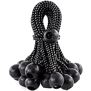 Kotap BB-6B Ball Bungee Cord, Heavy-Duty & Versatile, Indoor & Outdoor, Tarp Tie-Down, Organize & Secure, 6-Inch, Black, 25 Pack
