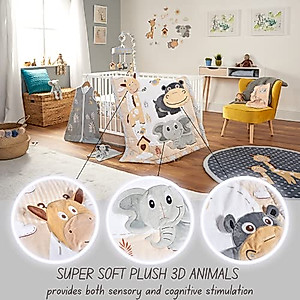 OBERLUX Crib Bedding Set for Boys and Girls, 8 Piece Baby Nursery Bedding Crib Set, Jungle Animal Safari Theme, Gray/Tan/White