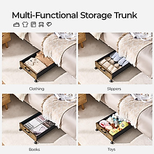 FOUCSSOMEI Under Bed Storage 2 Packs, Under Bed Drawers on Wheels, Wooden UnderBed Storage Bins, Clothes Shoe Organizers Basket, Storage Trunks for Toy Books Blankets, Patented Design, Metal Frame