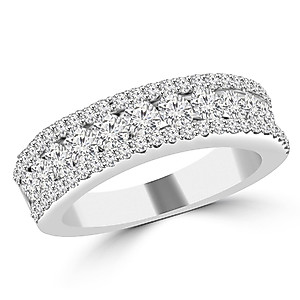 Madina Jewelry 1.16 ct Ladies Three Row Round Cut Diamond Wedding Band (Color G Clarity SI-1) in 18 kt White Gold in Size 6