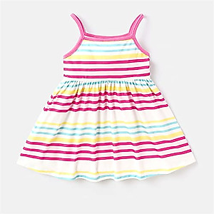 Care Bears Baby Girl Strap Dress Infant Girl A Line Sundress Pink Striped Cami Dress Color Block 18-24 Months