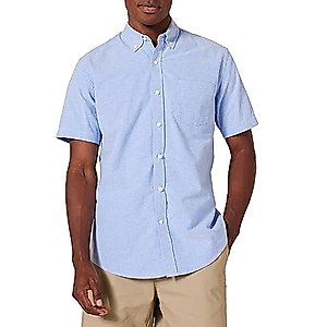 Amazon Essentials Men's Regular-Fit Short-Sleeve Pocket Oxford Shirt, Blue, X-Large