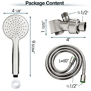 BRIGHT SHOWERS High Pressure Handheld Shower Head Set, Hand Held Showerhead with 60 Inch Flexible Shower Hose and Adjustable Shower Arm Mount Bracket, Detachable Shower Wand, Brushed Nickel