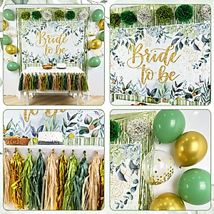 Generic Bridal Shower Decorations Sage Green Bride to Be Banner Bridal Shower Balloons Tissue Paper Pom Poms Fringe Curtain Bride to Be Party Supplies for Wedding Bachelorette Party Decorations