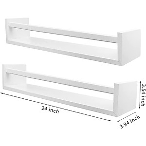 hundrecip Floating Book Shelves White 24inch Set of 2 for Nursery Bathroom Bedroom (White-24), 24 x 3.94 x 3.54 inch