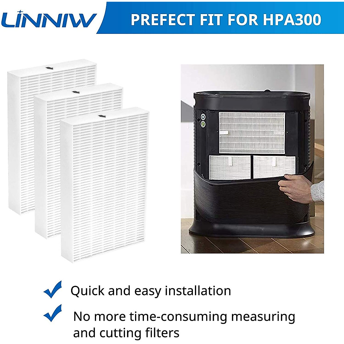LINNIW HPA300 R Filter 3 Pack HEPA Replacement Filter R Compatible for Honeywell HPA300 Air Purifiers, Fits HPA090, HPA100, HPA200 Series, HRF-R1 HRF-R2 & HRF-R3(3 Pack)