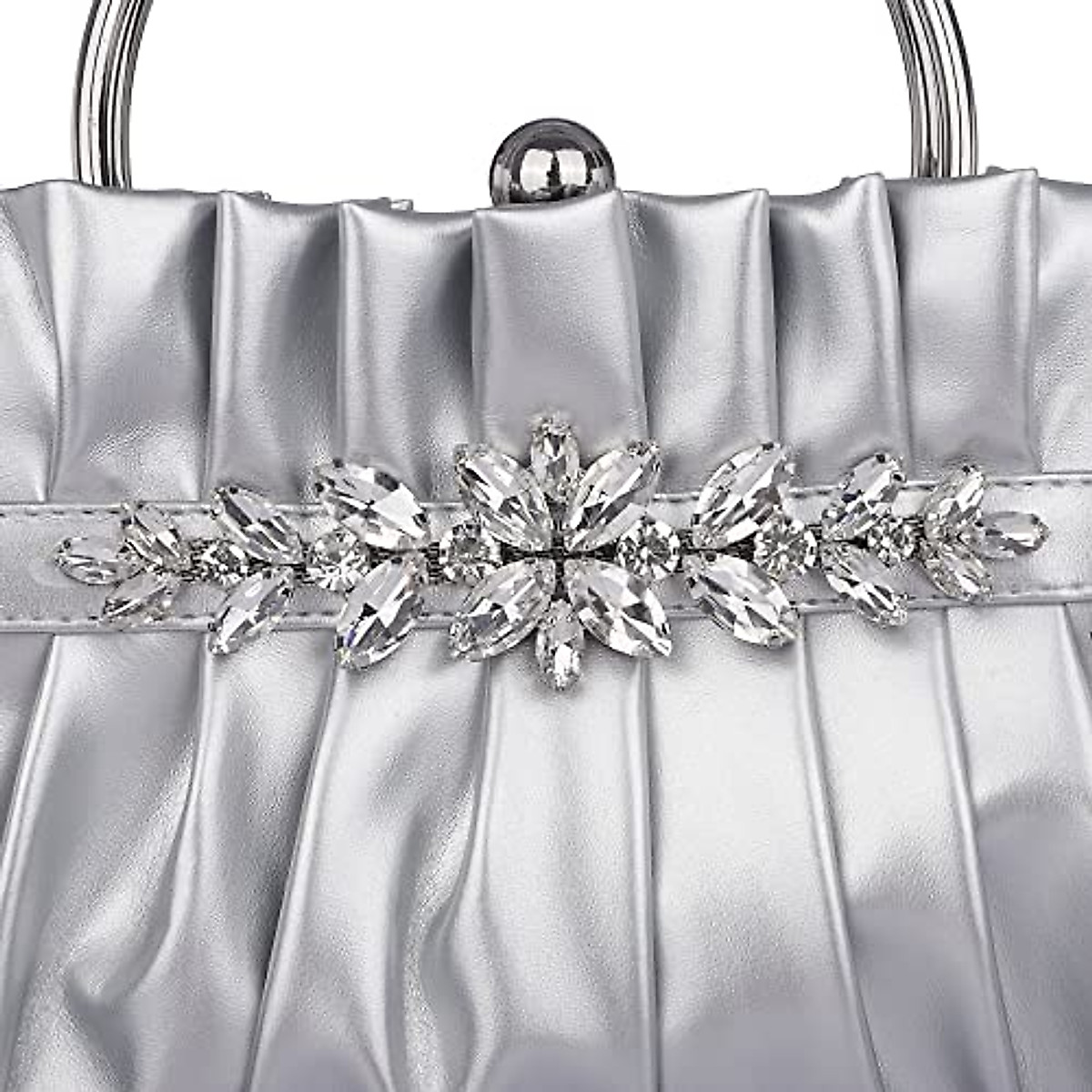 Sither Small Color Handbag Purses for Women Leather Handbag Purses with Crystal Clutch Purses Shoulder Chain Bags for Daily Party Prom Christmas Gift (silver)