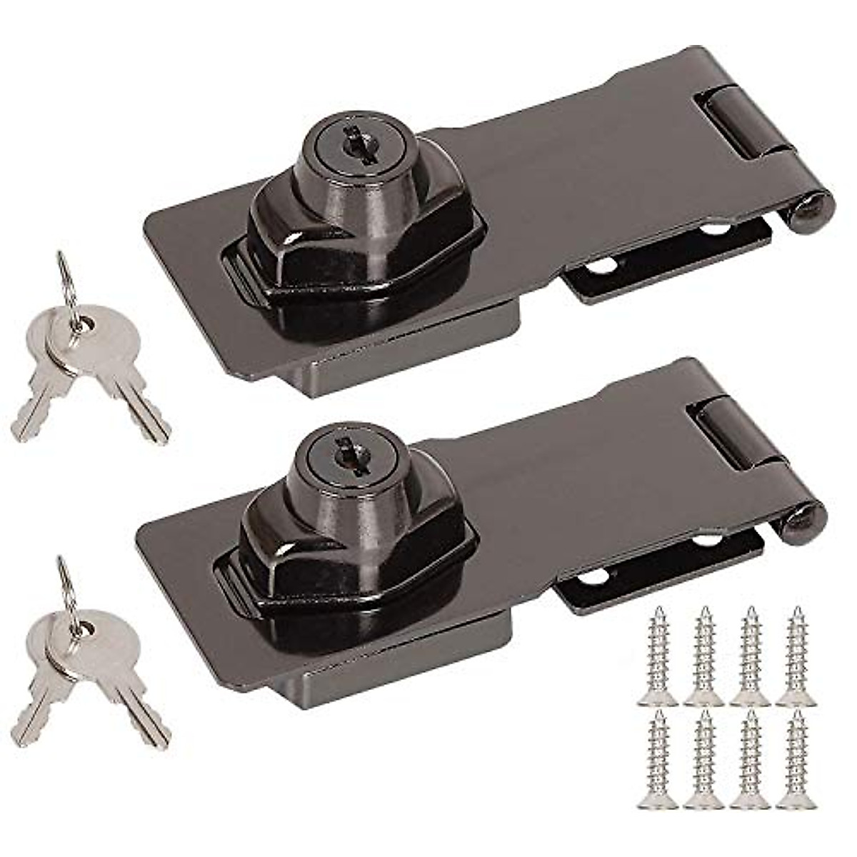 2 Pack 4 Inch Keyed Hasp Locks, Safety Hasp Locks with Keys, Cabinet Twist Knob Keyed Locking Hasp with Screws, Metal Safety Hasp Latches for Small Door Cabinet Drawers