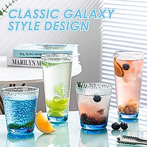 Claplante Drinking Glasses, 8 Piece Crystal Glass Cups, Colored Mixed Glassware Set, 4 pcs Crystal 12oz Highballs and 4 pcs 10oz Rocks Glasses, Great for Cocktail, Whisky and other Beveragesc (BLUE)