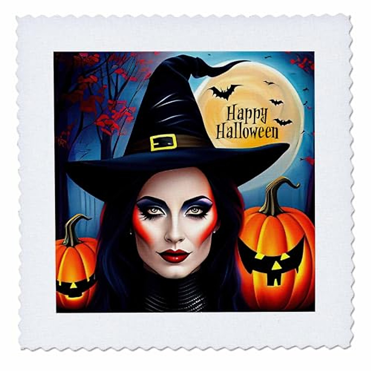 3dRose Stunning Witch Beauty, Jack-o-Lanterns. Happy Halloween... - Quilt Squares (qs-378875-2)