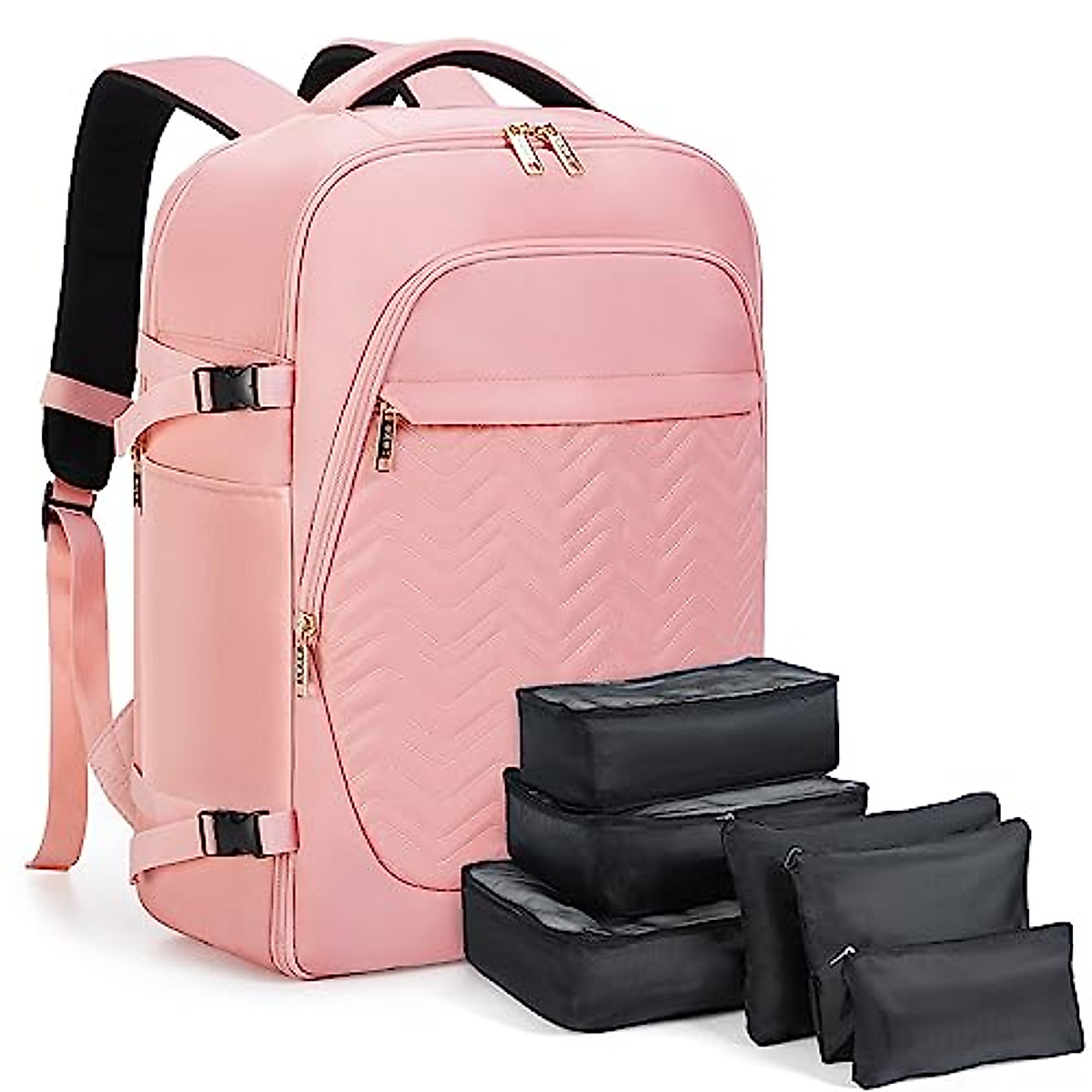 Lekebobor Travel Backpack for Women Men Carry on Backpack Flight Approved 17 Inch Luggage Daypack 40L Business College Weekender Overnight Laptop Backpack with 6 Packing Cubes,Pink