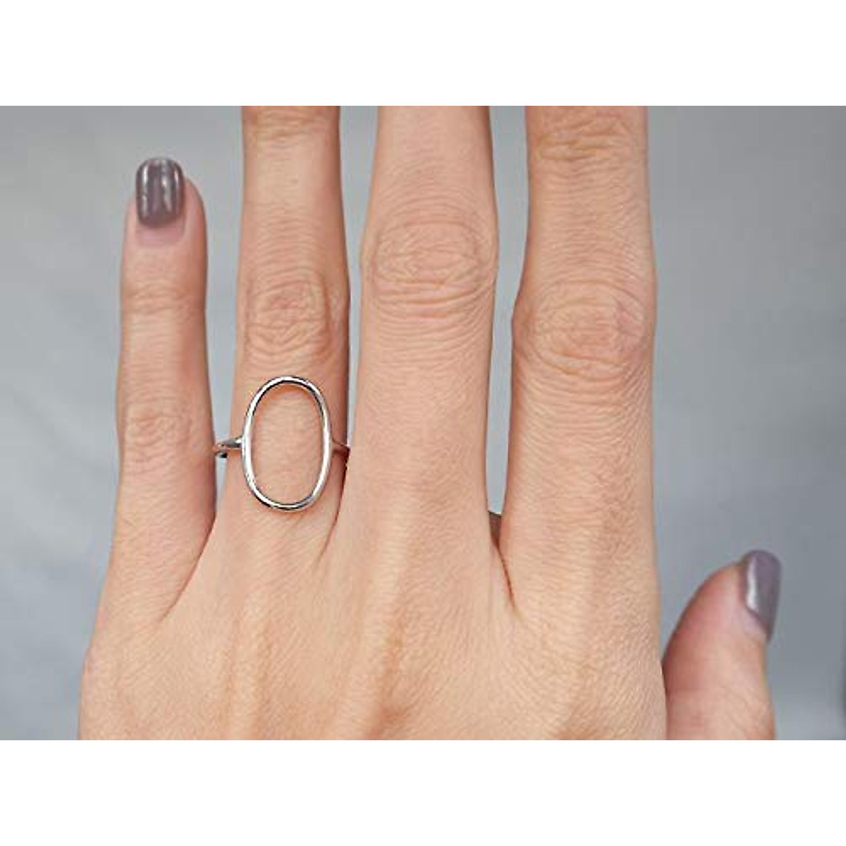 SOVATS Long Open Circle Ring for Women 925 Sterling Silver Rhodium Plated - Simple, Stylish &Trendy Nickel Free Ring, Size 7
