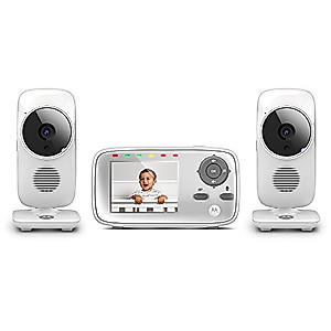 Motorola Baby MBP483-2 Video Monitor with Digital Zoom, Two-Way Audio & Room Temperature Display with Two Cameras, White, Twin, 2.8"