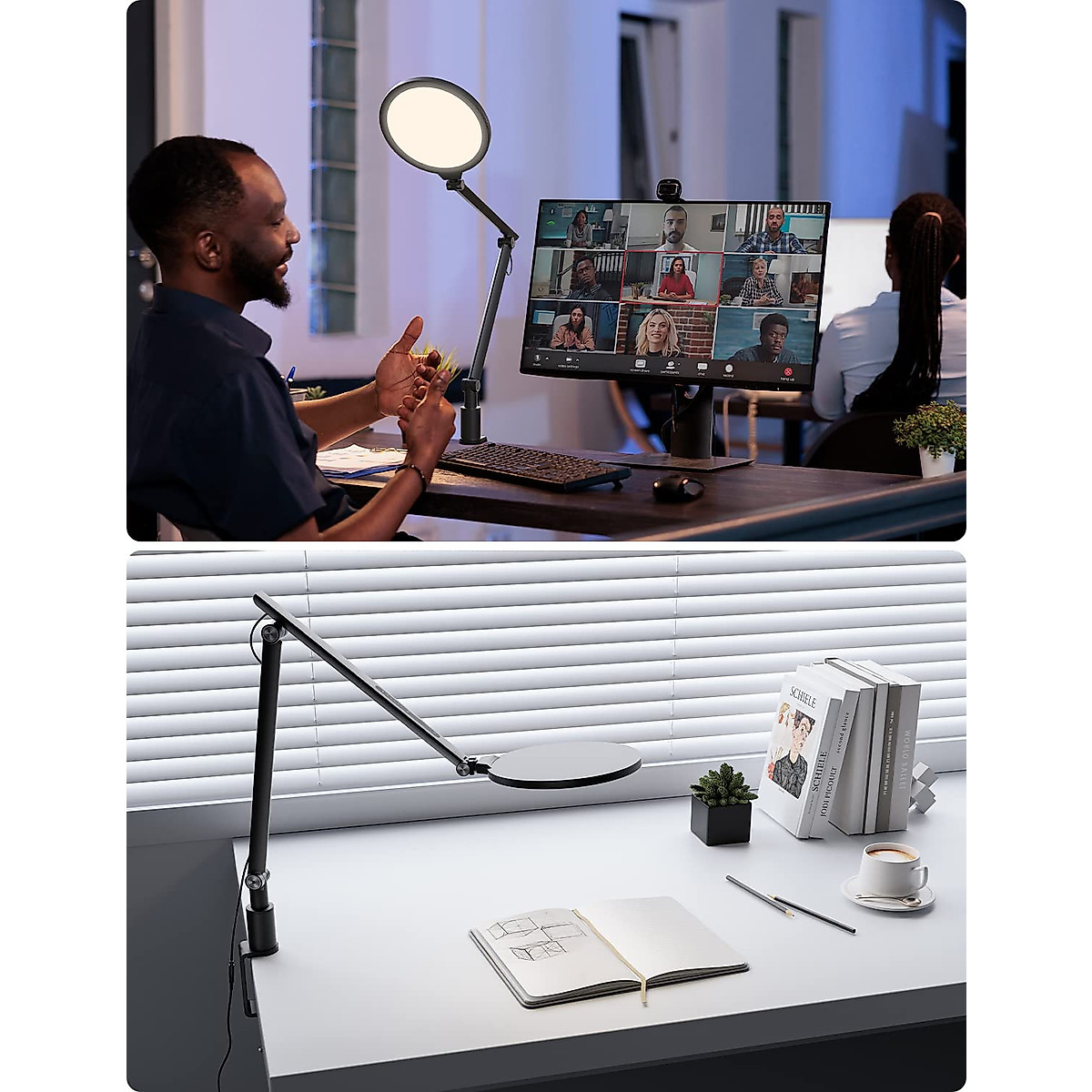 Viozon LED Desk Lamp with Clamp, Swing Arm,7'',Eye-Caring,Dimmable 3 Color Modes & 5 Brightness,Height,Angle Adjustable, Aluminum Alloy, USB Charging&Memory Function for Home Office,Read,Work,Study