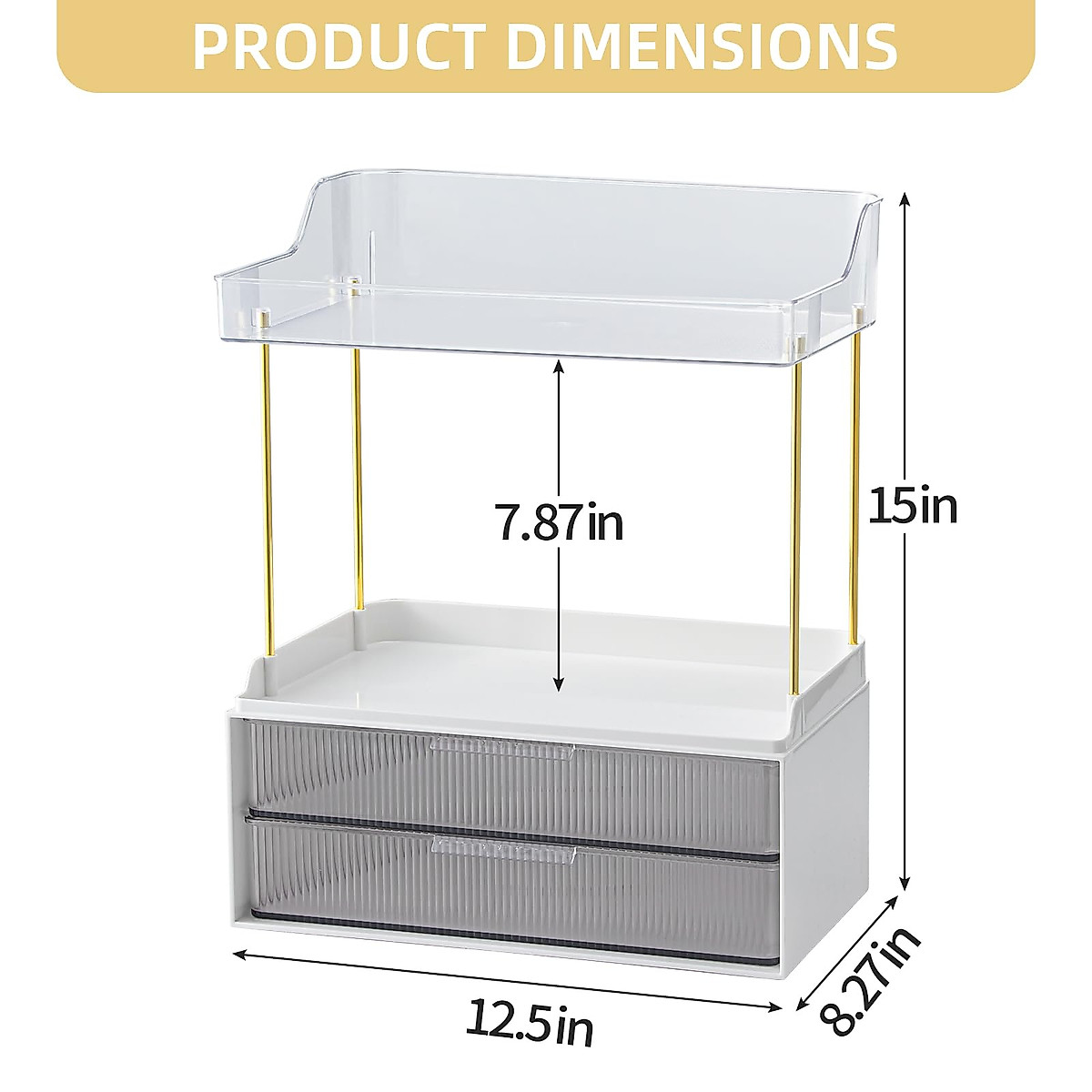 CISIREE Bathroom Countertop Organizer, 2 Tier 2 Drawer Large Skincare Organizers,Luxury Makeup Organizer Countertop,Exquisite Bathroom Vanity Organizer,Clear