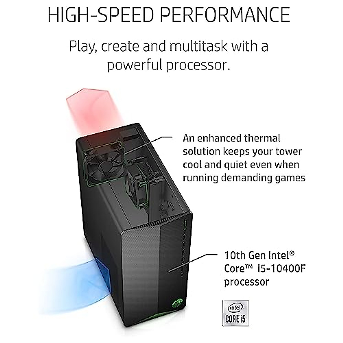 HP Pavilion Gaming Desktop, NVIDIA GeForce GTX 1650, Intel Core i5-10400F, 8 GB DDR4 RAM, 256 GB PCIe NVMe SSD, Windows 11, USB Mouse and Keyboard, Compact Tower Design (TG01-1020, 2020)