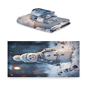 Flradish Snowman Towels 3 Pack Bath Towels for Bathroom Set Soft Cotton Highly Absorbent Lightweight & Quickdry Towel Set 1 Bath Towel,1 Hand Towel,1 Washclothe