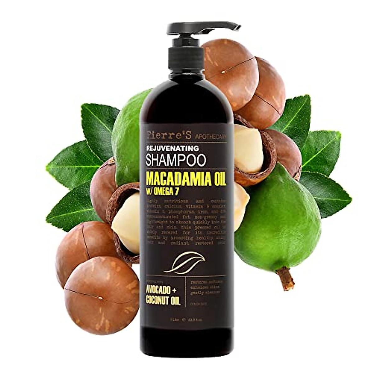 Pierre'S Apothecary Macadamia Oil Hydrating Shampoo for Dry Hair, Renewing Damage Repair, Moisturizing, All Hair Types, 33.8 oz