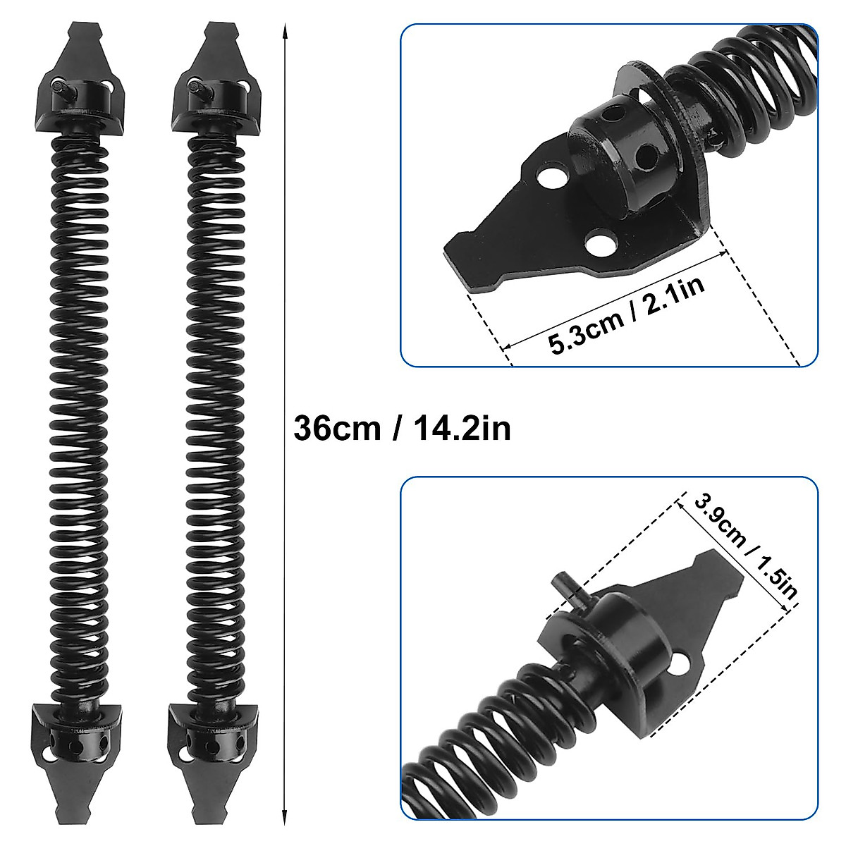 2 Pack 14 Inch Heavy Duty Self Closing Fence Gate Spring, Adjustable Automatic Gate Closure Hardware for Outdoor Wooden Gate and Vinyl Fence, Carbon Steel with Black Powder Coating, by GENHAKON