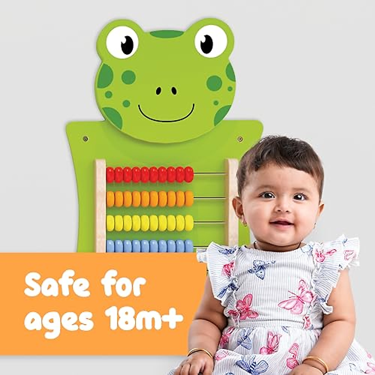 SPARK & WOW Frog Activity Wall Panel - Ages 18m+ - Montessori Sensory Wall Toy - Abacus Activity - Busy Board - Toddler Room Décor
