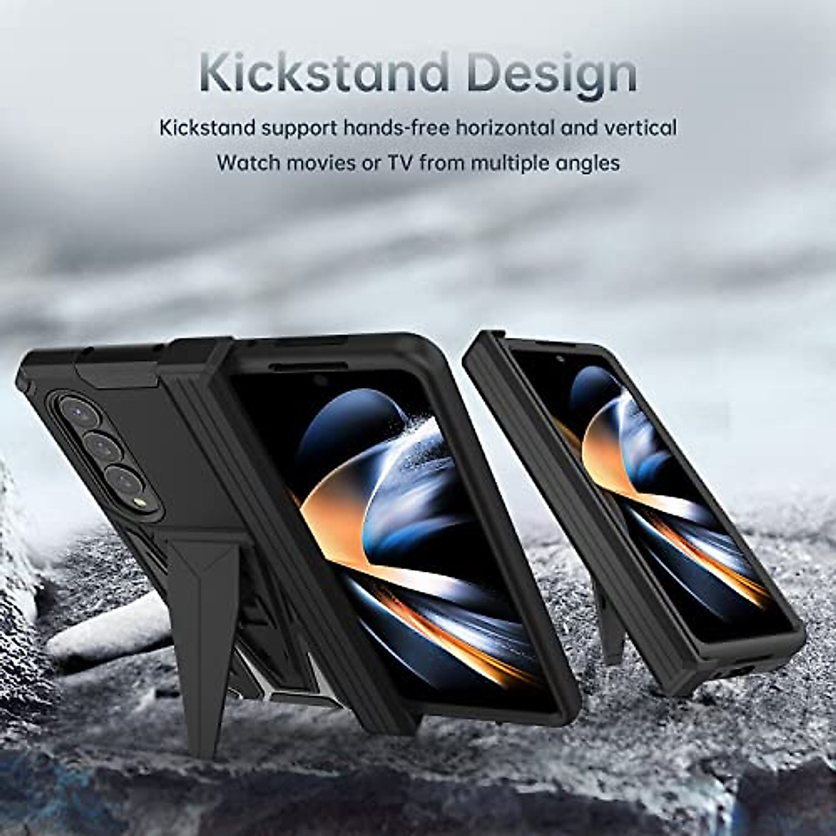 EAXER for Samsung Galaxy Z Fold 4 Case, Shockproof Heavy Duty Case Built-in Kickstand Hybrid Stand Hinge Protection Cover (Black)
