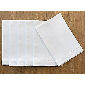 Minhcraft White Linen Hem Stitch Hand Towels - Set of 6 14"x22"-Ladder hemstitch 100% Linen Cloth Guest Towels Luxury