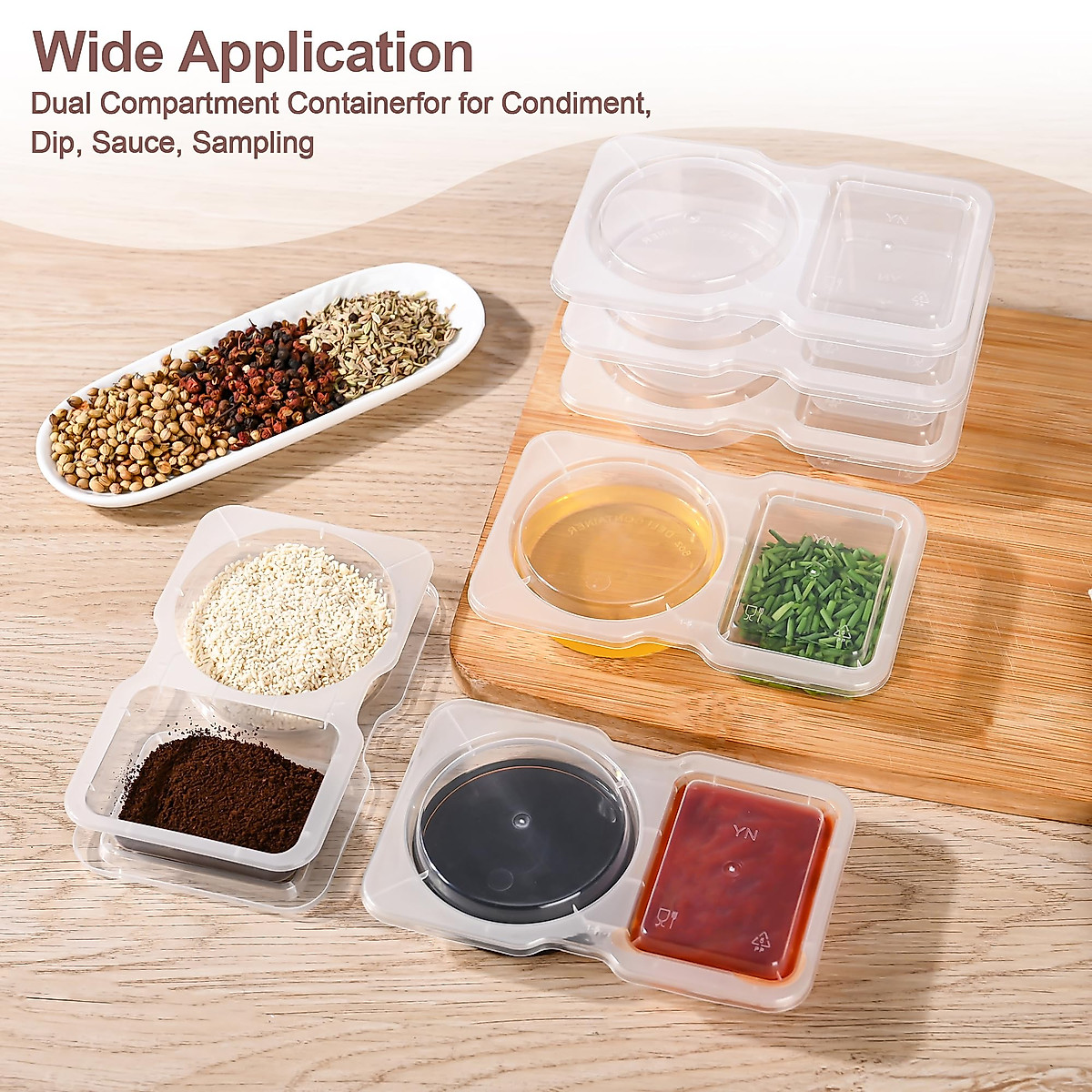 RXRRXR 10PCS Double Compartment Condiment Container Reusable Snack Container 2 Compartments With Lids Snack Pack Container Sauce Containers Condiment Containers With Used For Take-out Condiments