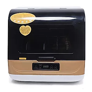 Portable Dishwasher, 5-Liter Compact Portable Countertop Dishwasher 360° Streak-Free Deep Cleaning with Baby Care, Fruit Washing, Hot Air-dry Storage (Black)