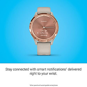 Garmin Hybrid Smartwatch with Real Watch Hands and Hidden Color Touchscreen Displays,Sleep Monitor rose gold with light sand case and band, 39mm, 010-02238-02