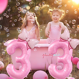 40 inch Number 1 Balloon with Bow Pink Happy Birthday Jumbo Number Balloon for Girls Daughter Birthday Decorations Party Supplies (Number 1)