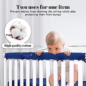 Macabaka Bed Rail Covers,3 Piece Bed Rail Covers for Teething,Bed Rail Cover Protector Set from Chewing,Safe Teething Guard Wrap for Standard Rail Cover for Bedroom(Navy Blue)