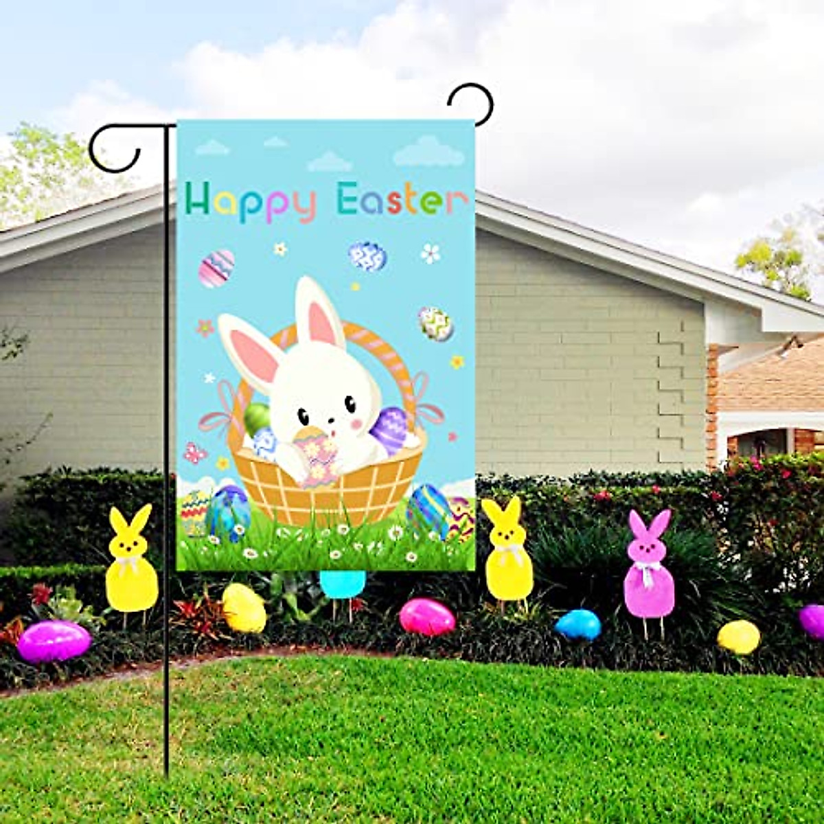 WEBSUN Happy Easter Day Garden Flag Double Sided 12 x 18 Inch, Polyester Easter Garden Flag for Outdoor Yard & Home Decorations