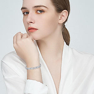 Hadskiss Wedding Tennis Bracelet for Brides Bridesmaid, White Gold Plated Marquise Cubic Zirconia Prom Jewelry, Silver Bracelet Wedding Party Jewelry for Women