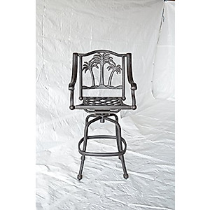 Palm Tree Outdoor Patio Set 4 pc Swivel Bar Stools Dark Bronze Cast Aluminum (30", Sunbrella Sesame)