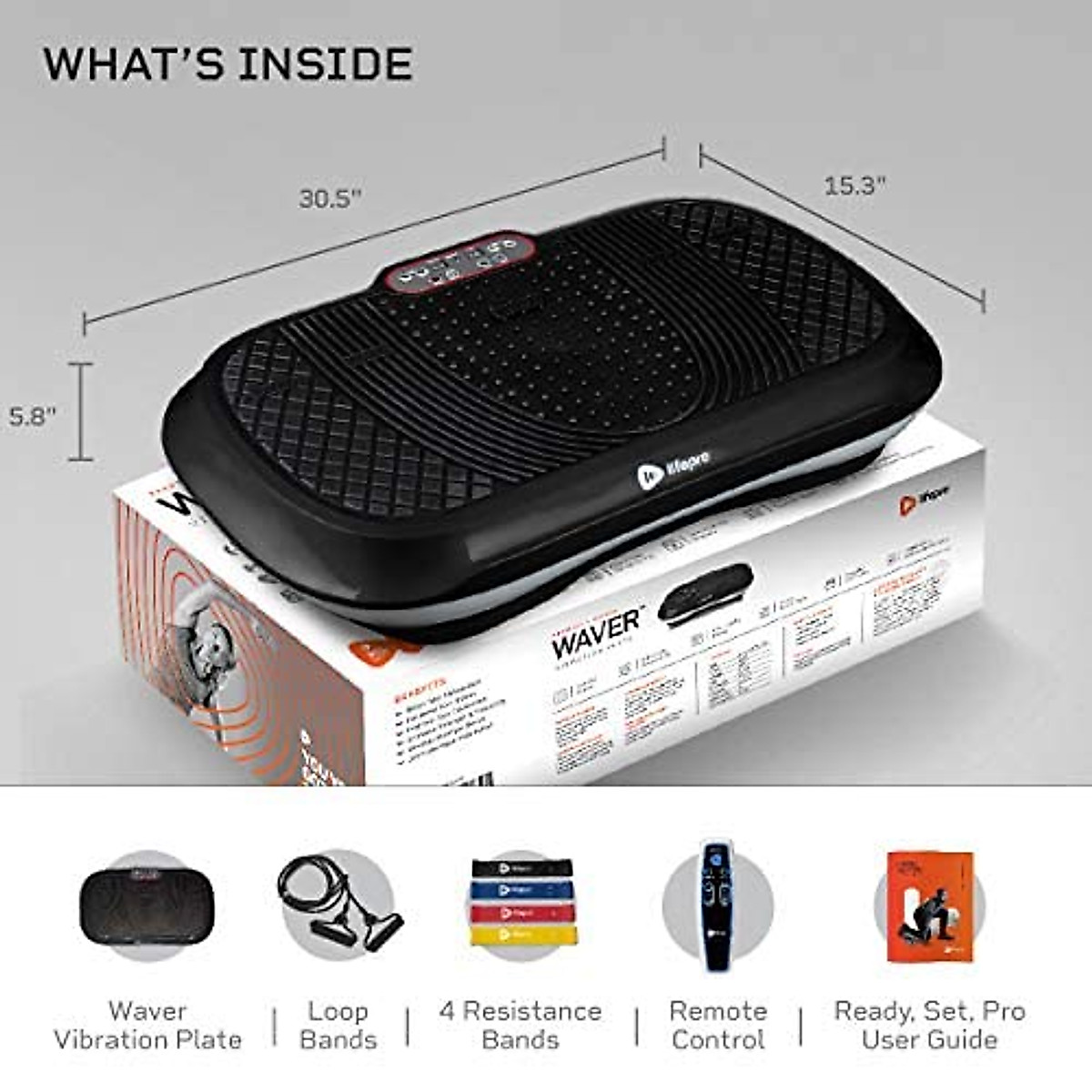 LifePro Vibration Plate Exercise Machine - Whole Body Workout Vibration Fitness Platform w/ Loop Bands - Home Training Equipment for Weight Loss & Toning (Black) (Renewed)