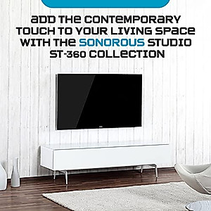 SONOROUS ST-360 Premium TV Stand for Living Room - Luxury Wood & Glass Media Console with Metal Legs - Modern TV & Media Furniture with Storage - White TV Table Support up to 75" - White Wood Cover