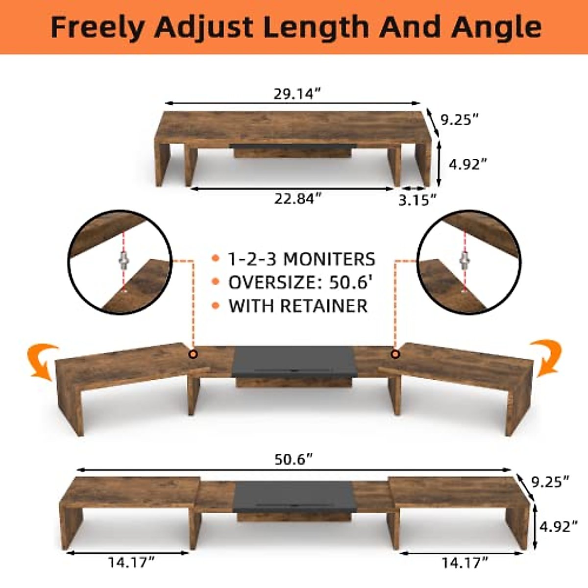 WESTREE Triple Dual Monitor Stand Riser, Extra Long Monitor Stand for 1~2~3 Monitors, Monitor Stand with Length and Angle Adjustable, 3 Shelf Desktop Storage Riser for Monitor Computer Screen Laptop