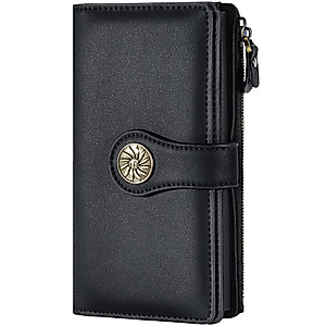 Travelambo Womens RFID Blocking Large Capacity Luxury Waxed Genuine Leather Clutch Wallet Multi Card Organizer (01 ReNapa Black)