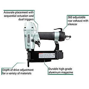 Metabo HPT Pin Nailer Kit | Pro Preferred Brand of Pneumatic Nailers | 23 Gauge | Accepts 1/2-Inch to 2-Inch Pin Nails | Ideal for Paneling, Small Molding, & Fine Trim Work | Built-In Silencer | NP50A