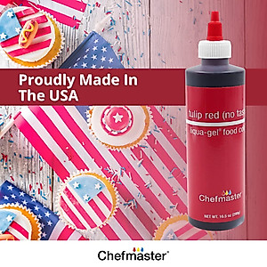 Chefmaster Tulip Red Liqua-Gel® Food Coloring | Vibrant Color | Professional-Grade Dye for Icing, Frosting, Fondant | Baking & Decorating | Fade-Resistant | Easy-to-Use | Made in USA | 10.5 oz