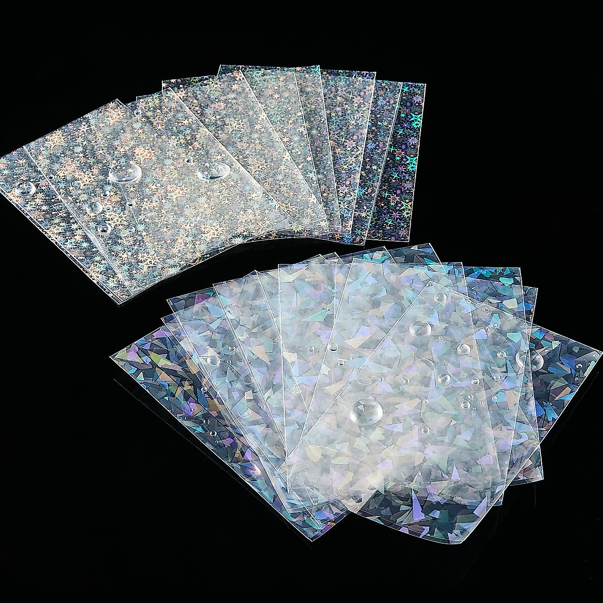 200 Pieces Double Side Holographic Card Sleeves Include 100 Pieces Broken Glass and 100 Pieces Gemstone Little Star Laser Photo Card Sleeves Kpop Photo Card Sleeves for Kpop Photo Cards, 61 x 88 mm