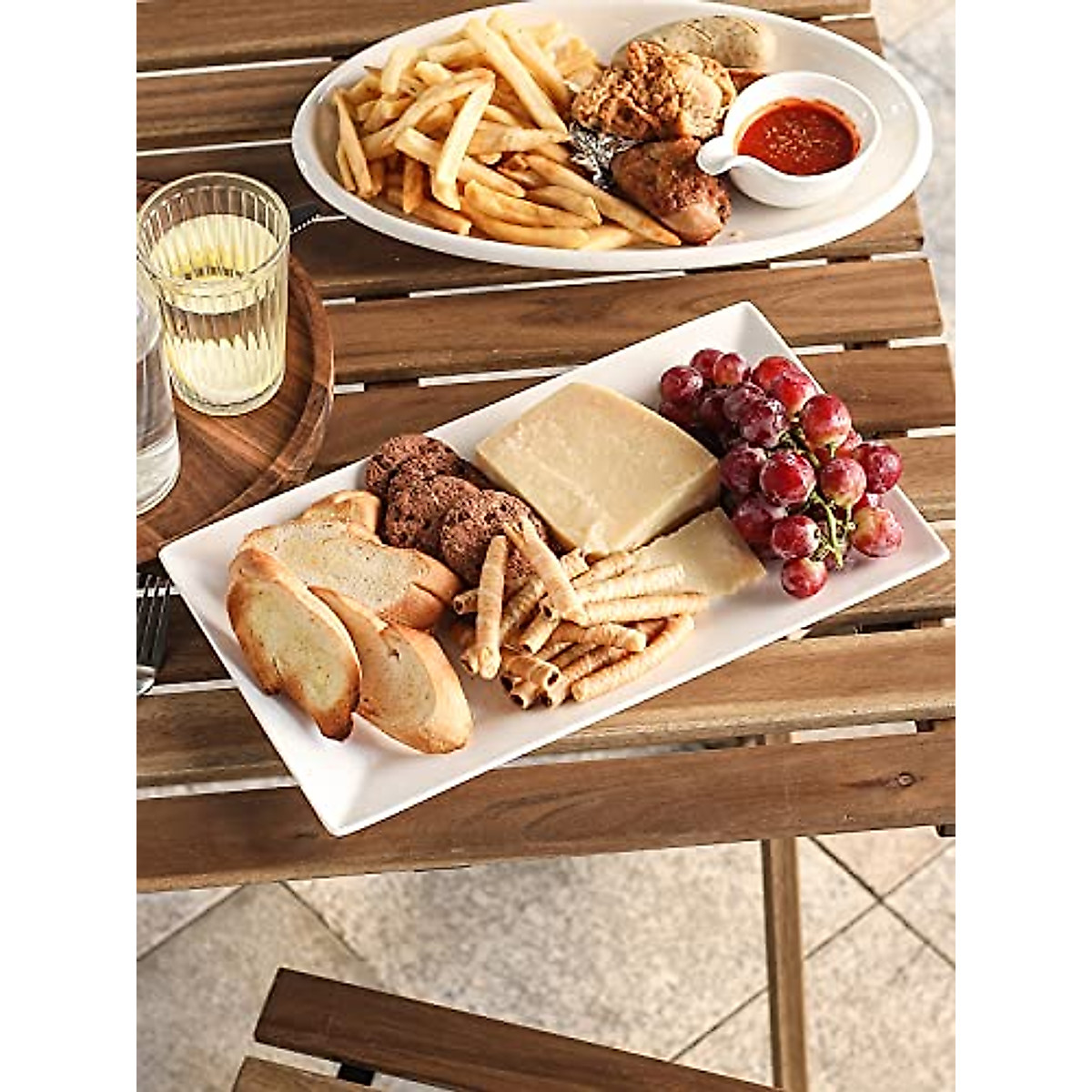 DOWAN 12" Rectangle Plates Set of 4 & 14" Serving Platter Set of 3