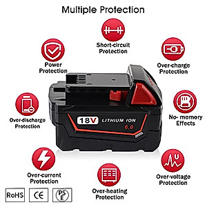 【3RD-Generation!】 TenHutt 2 Pack 6.0Ah M18 18V Replacement Battery for Milwaukee M18 Battery 48-11-1820 48-11-1850 48-11-1860 48-11-1828 48-11-10 for Milwaukee Cordless Power Tools Lithium Battery
